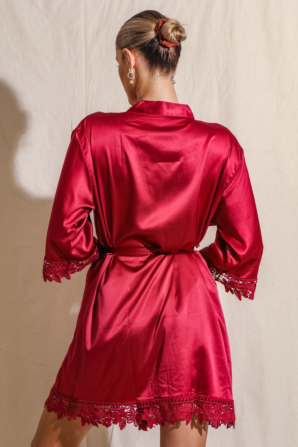 Ella Burgundy Lace Satin Bridesmaids Robe