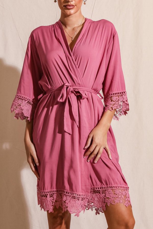 Rosa Dusky Pink Lace Cotton Bridesmaids Robe