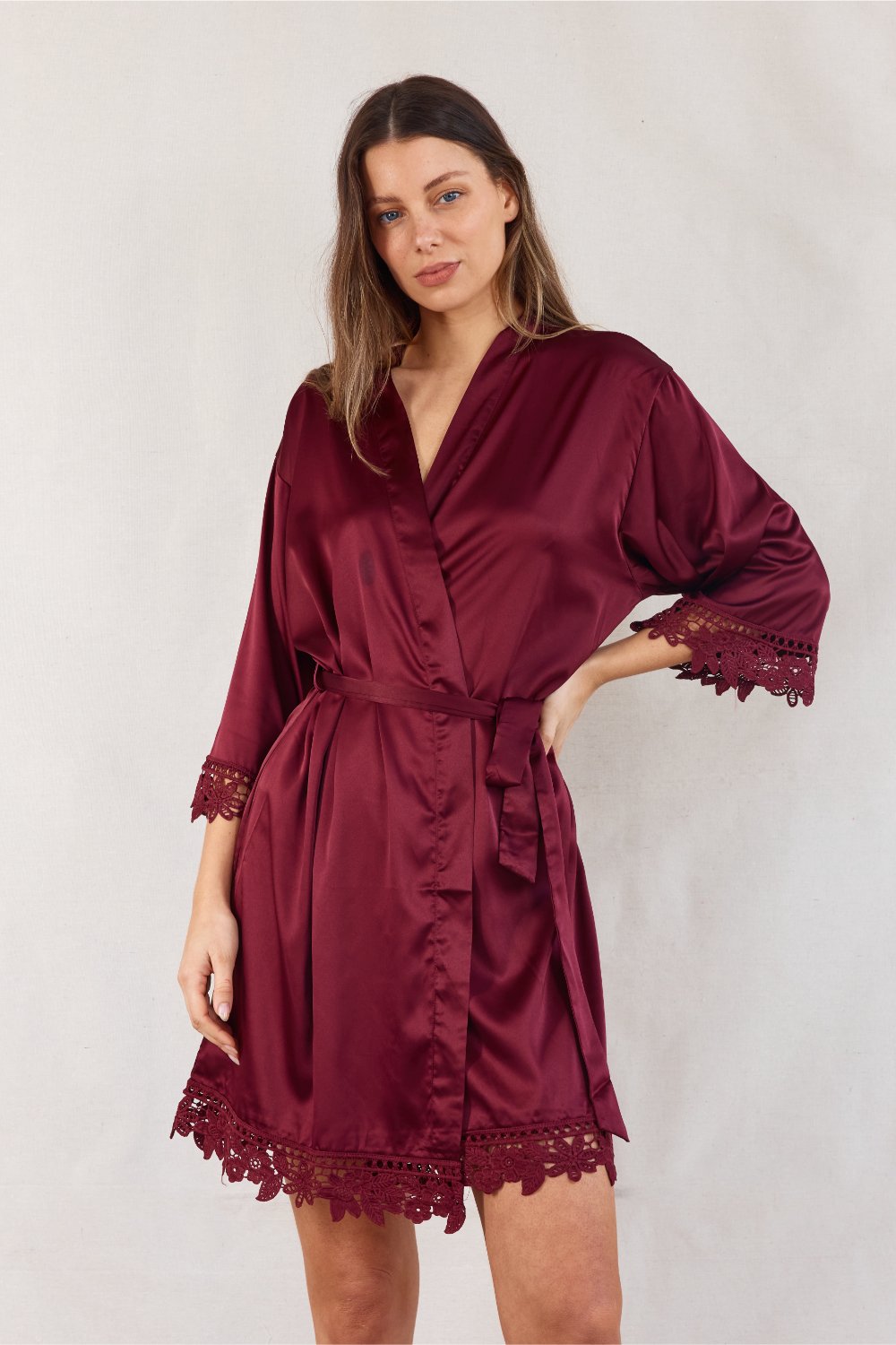 Ella Lace Satin Cabernet Bridesmaid Robes Australia